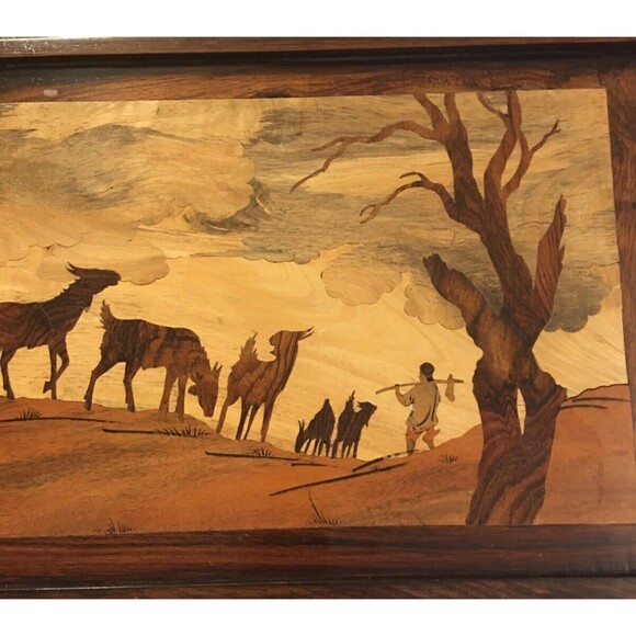 Unbranded | Art | Vintage Antique Wood Inlay Morrocan Goat Herder ...